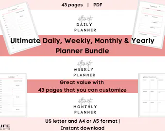 Daily, weekly, monthly, yearly planner bundle - Life Goal Getter