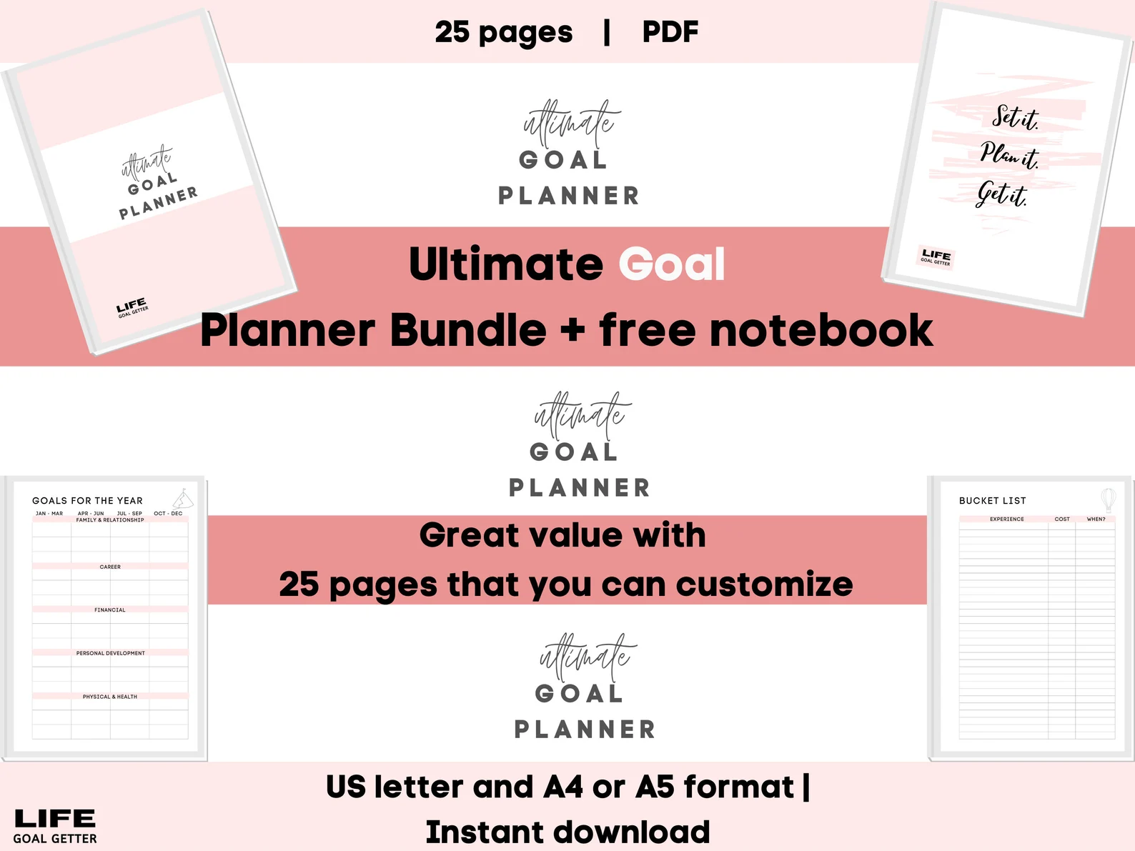 Ultimate Goal Planner Bundle and Free Notebook - Life Goal Getter